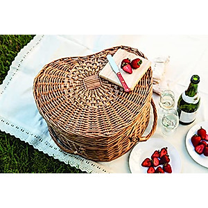 PICNIC TIME Heart Wicker Picnic Basket, 2 Person Set, Couple Gifts, (Antique White)