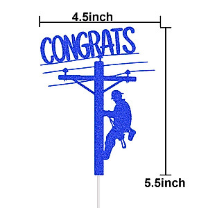 Congrats Grad Cake Topper, Congrats Electrician, Electrician Lineman Themed 2024 Graduation Party Decorations Blue Glitter