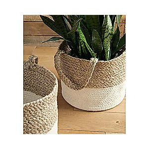 Signature Design by Ashley Parrish Farmhouse Braided Basket, Set of 2, Natural Brown & White,Full