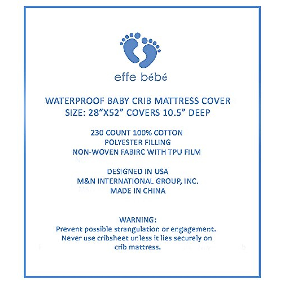 effe bébé Baby Crib Mattress Pad Cover Protector- Toddler Bed Mattress Cover- Crib Mattress Topper, 100% Silken Soft Cotton top, TPU Waterproof Film Backing 28”x52”x10”