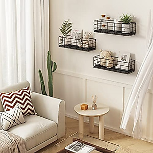 Fixwal 4 Set Floating Shelves Wall Shelves for Storage Hanging Shelves Wall Mounted for Living Room Kitchen and Bedroom Bathroom for Wall Decorative Storage (Black)