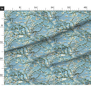 Spoonflower Fabric - Van Branches Almond Tree Blossom Blossoms Flowers Trees Blue Printed on Petal Signature Cotton Fabric by The Yard - Sewing Quilting Apparel Crafts Decor