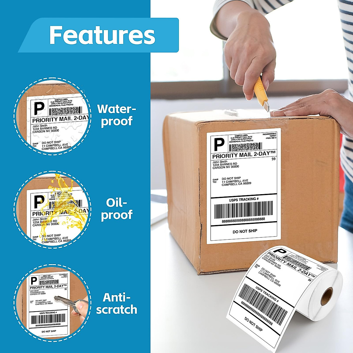 NineLeaf 3 Roll (6600 Labels) Compatible for Dymo 1744907 Internet Postage Label 4" x 6" Mailing Address Shipping Multipurpose Labels for Label Writer 4XL Zebra Desktop Printers, NOT FIT 550 & 5XL