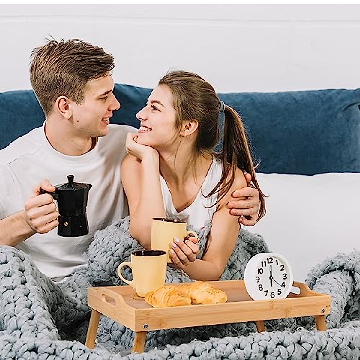 Bed Table Tray, Bamboo Bed Tray Table for Eating and Laptops, 19.7" x11.81'' Large Size Breakfast Food Tray Foldable Legs, Serving Tray with Handles for Sofa, Bed, Eating, Snacking and Working