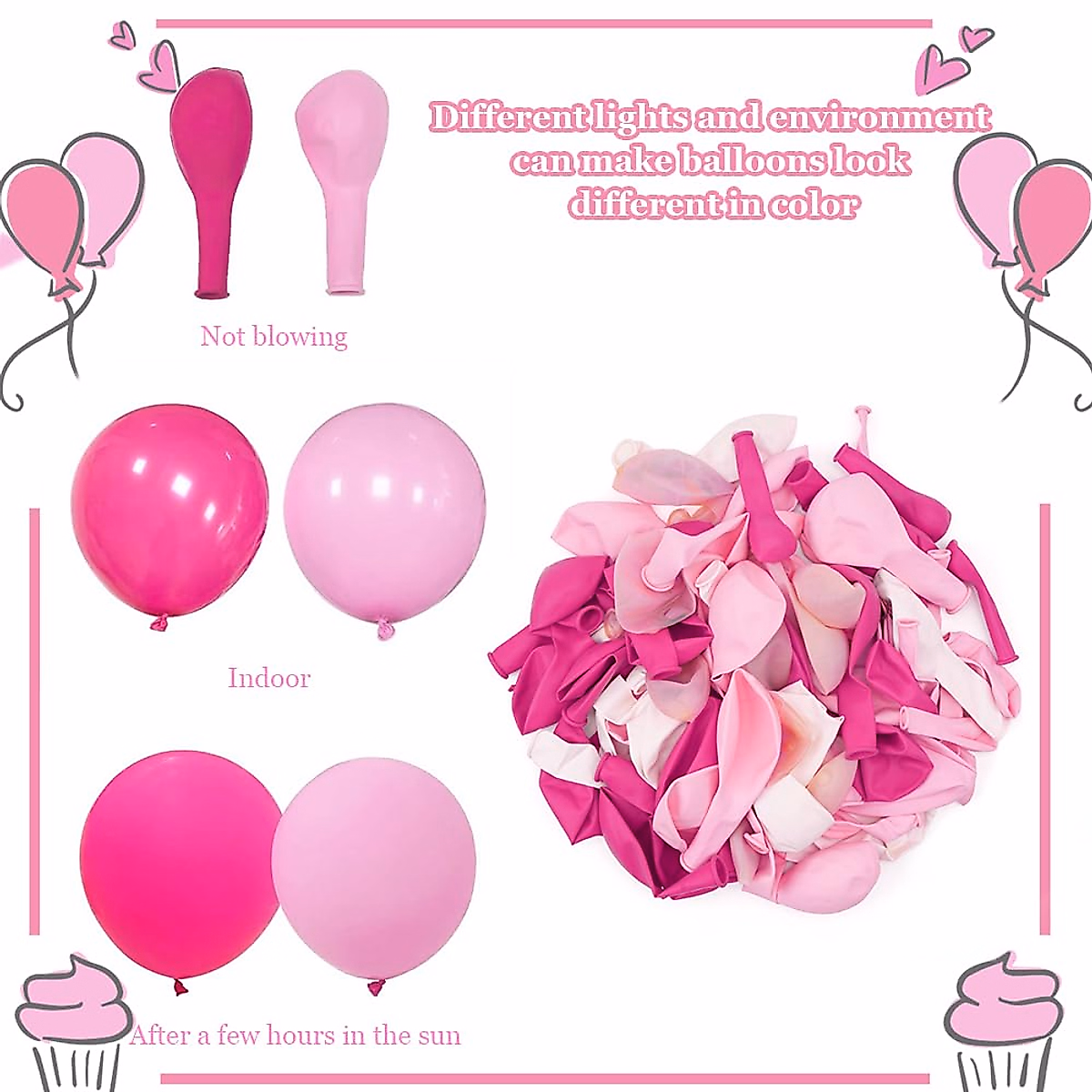 Haolongfa Pink Balloons,60pcs Pink White Balloons Magenta Confetti White Balloon for Girls Theme Birthday Baby Shower Bridal Shower Valentines Day Wedding Party Decorations…