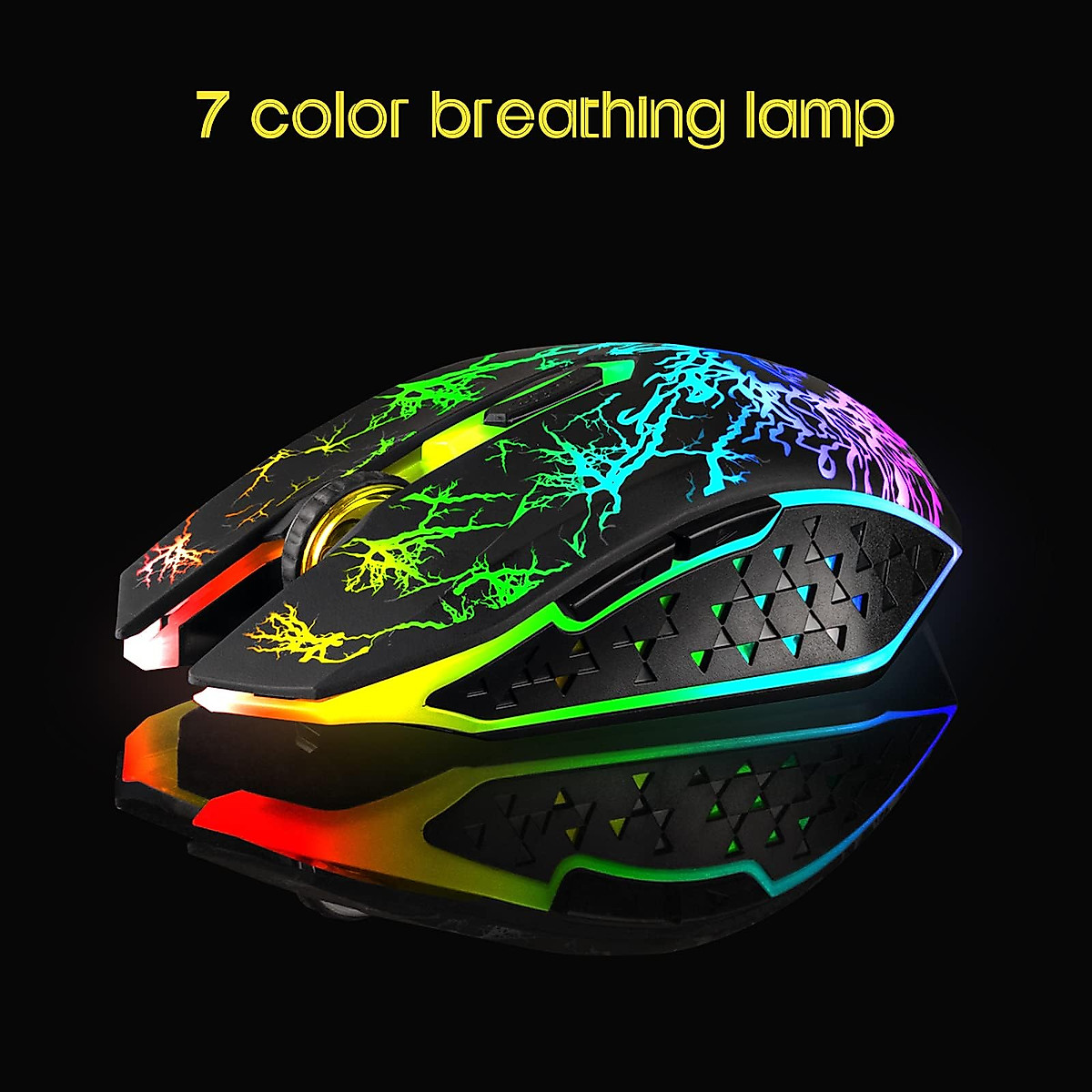 VEGCOO Wireless Gaming Mouse, Rechargeable Gaming Mouse, Silent Optical Mice with 2.4G USB Receiver, 3 Level DPI, 6 Buttons, 7 Colors LED Lights for PC/Mac Gamer, Laptop and Desktop