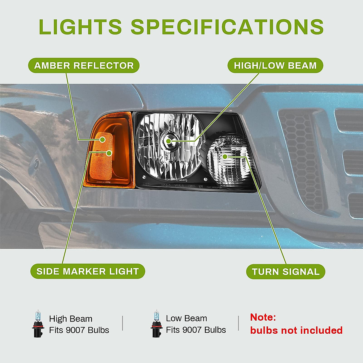 AUTOSAVER88 Headlight Assembly Compatible with 01 02 03 04 05 06 07 08 09 10 11 Ford Ranger Headlight Assembly+Corner light OE Projector Headlamp Black Housing Clear Lens