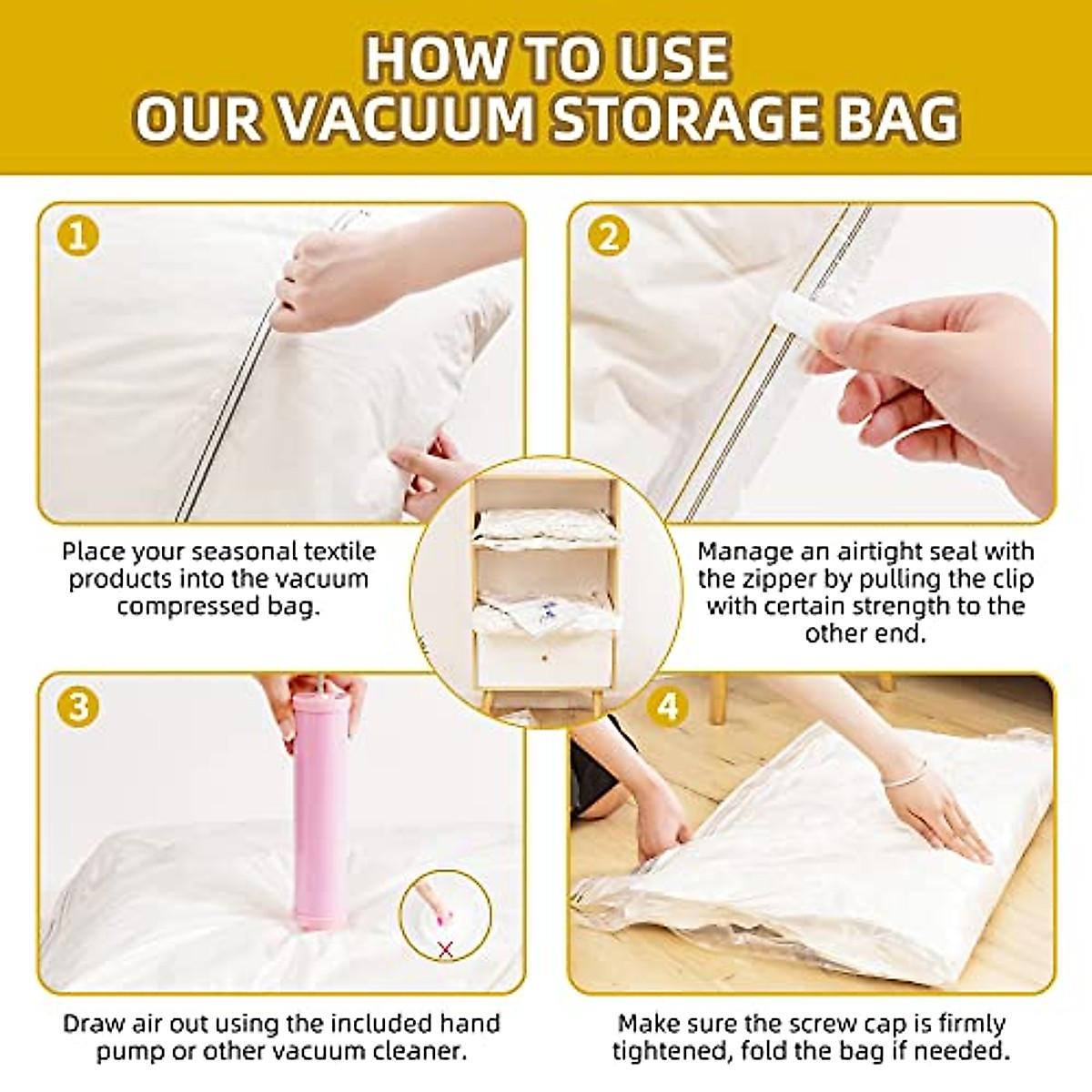 MOHAP Vacuum Storage Bags Space Saver Vacuum Seal Storage Bags with Hand Pump for Clothes, Comforters and Blankets - 12-Pack (3 Jumbo, 3 Large, 3 Medium, 3 Small)