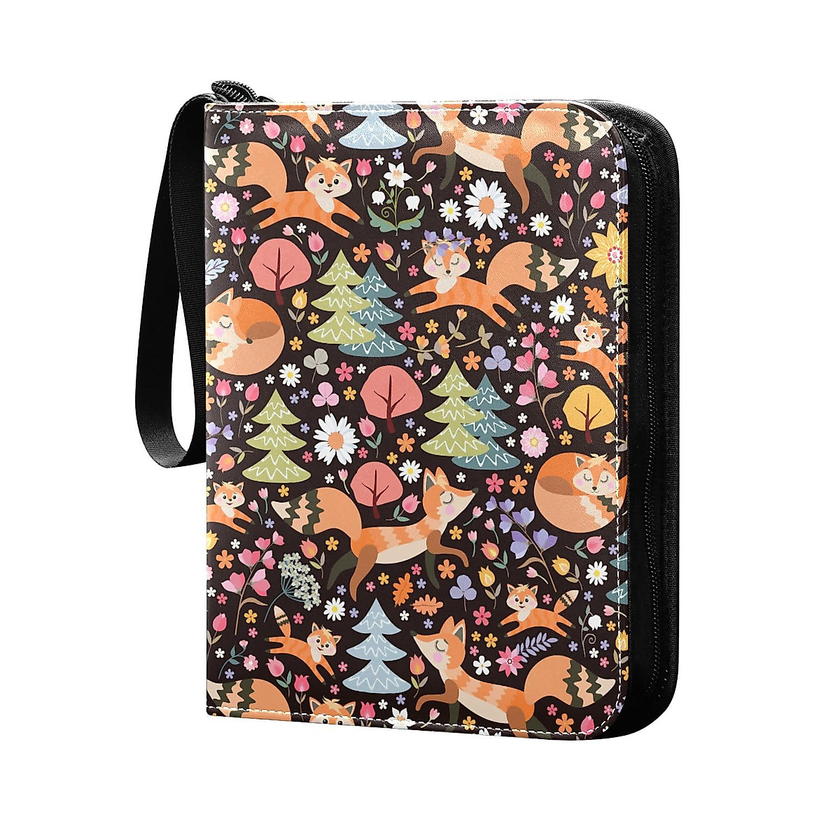 PYBUG Fox Trading Card Binder with Nylon Strap 4-Pocket Waterproof PU Leather Card Collection Binder for 400 Cards Sturdy Card Holder Folders for Game Cards,Sports Cards