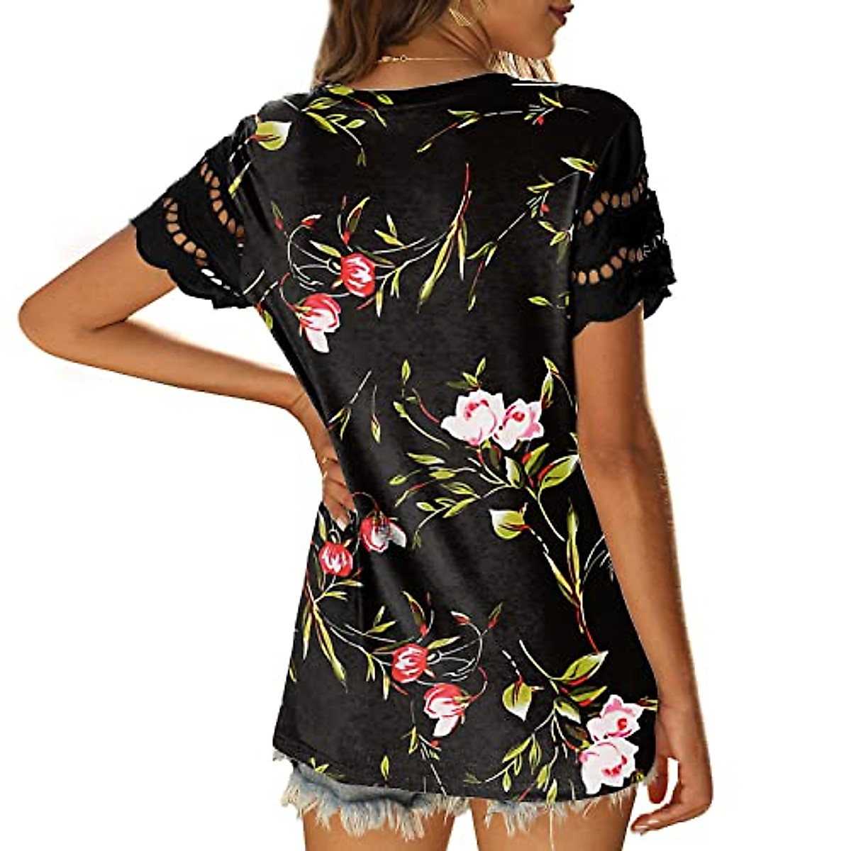 Lace Tops for Women, Womens Blouses Short Sleeve Hide Belly Tunic Long Flowy Dressy Blouses to Wear with Leggings Womens Shirts Blouses for Women Plus Size Women Tops Dressy Casual