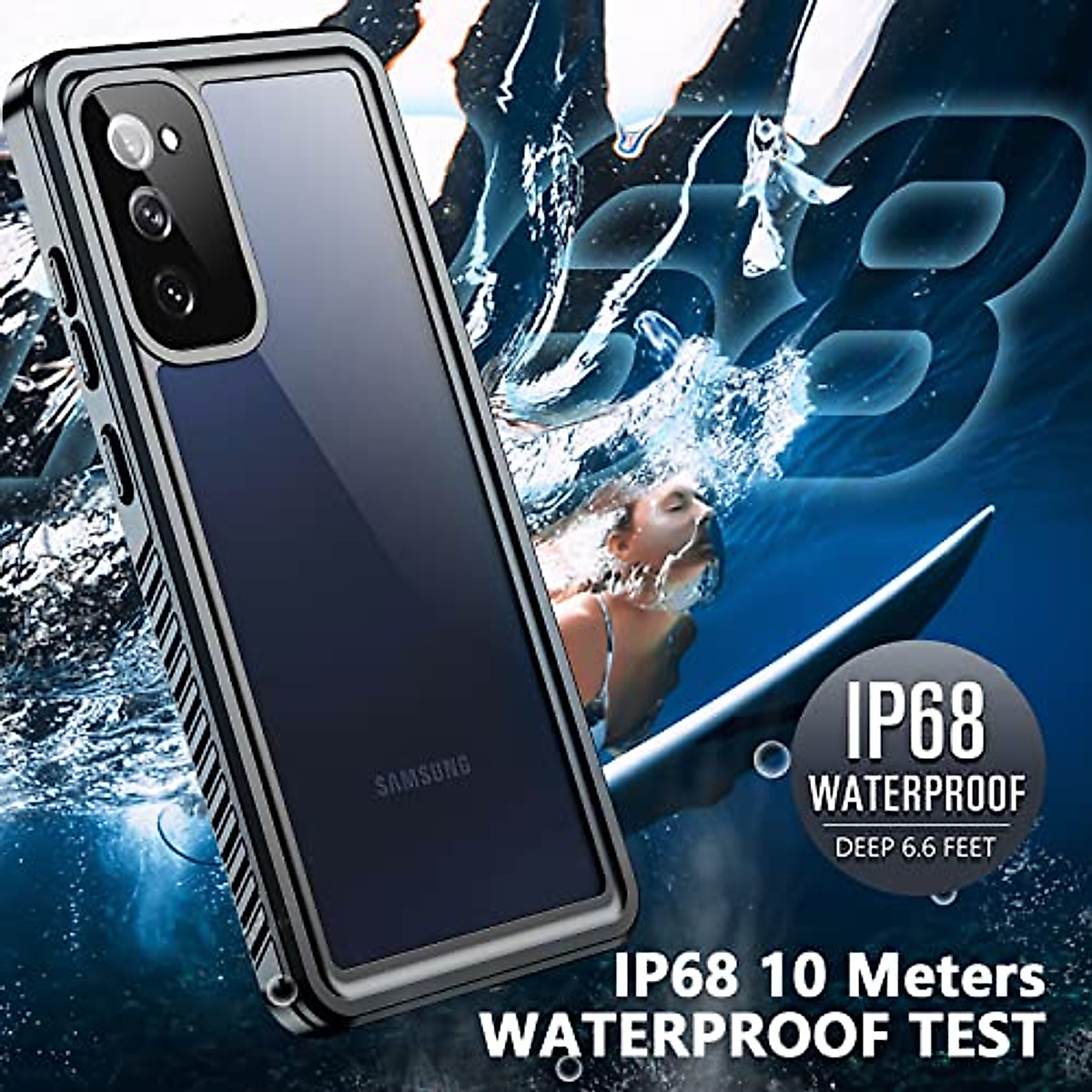 Temdan for Samsung Galaxy S20 FE Case 5G Waterproof, Built in Screen Protector 360° Full Body Heavy Duty Shockproof IP68 Waterproof S20 FE Case for Samsung S20 FE 5G 6.5" Black