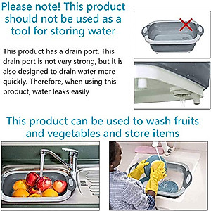 Collapsible Washing Up Bowl, Innovations Multi Function Bowl Drying Rack, Portable Cutting Board, Retractable Drain Washing Basket Basin Vegetable Fruit Tray for for Camping, Picnic, Kitchen