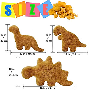 ULTHOOL 3PCS Dino Nugget Set Stegosaurus Brontosaurus Tyran rex Plush Toys, Dino Chicken Nugget Plushies Pillow, Creative Dinosaur Stuffed Animal Doll for Boys and Girls Birthdays Gift