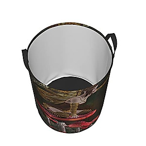 Laundry Basket,Mythical Fairy Creature Sitting On Mushroom Beside An Oak Tree Summer Forest,Large Canvas Fabric Lightweight Storage Basket/Toy Organizer/Dirty Clothes Collapsible Waterproof For College Dorms-Large