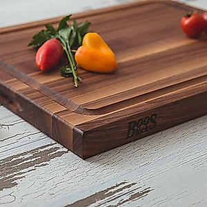 John Boos Reversible 21 Inch Wide 1.5 Inch Thick Au Jus Carving Wood Cutting Board with Deep Juice Groove, 17 x 21 x 1.5 Inches, Walnut