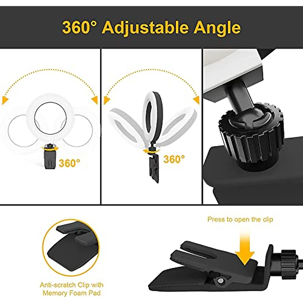 Video Conference Lighting Kit 3000k-6000K Dimmable Led Ring Lights Clip on Laptop Monitor for Remote Working, Distance Learning,Zoom Calls, Self Broadcasting and Live Streaming, YouTube Video,TikTok