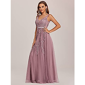 Ever-Pretty Women's A-line Tulle Applique See-Through Lace Formal Dresses Orchid US6