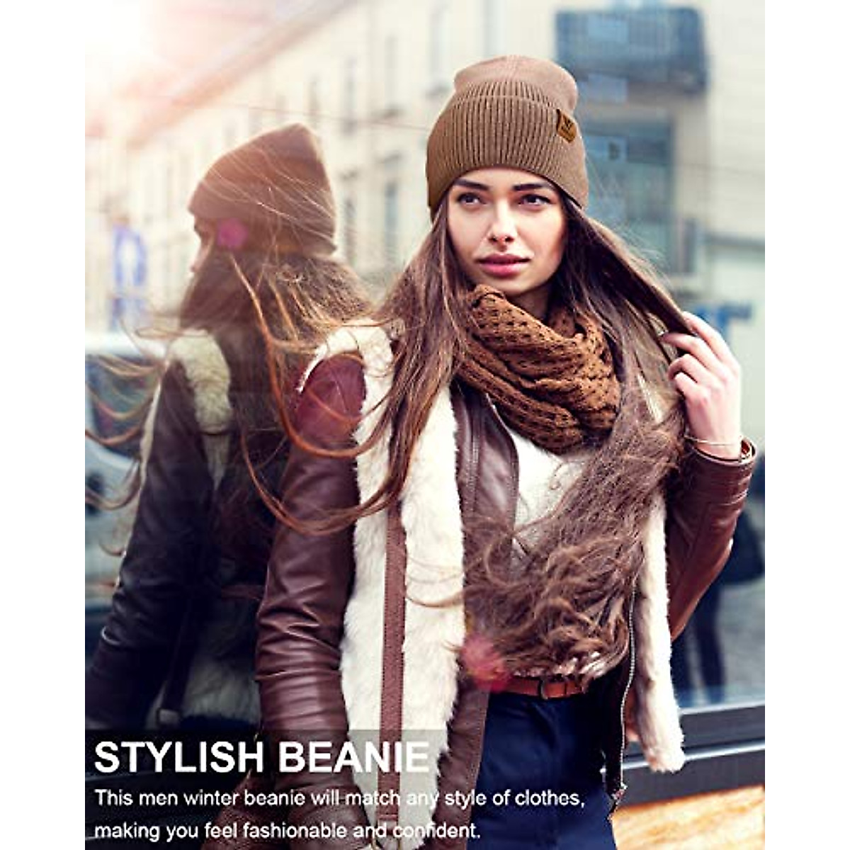 Vgogfly Women Knit Beanie Hats Slouchy Winter Knitted Hat Warm Men Soft Cap Ski Cuffed Unisex Green