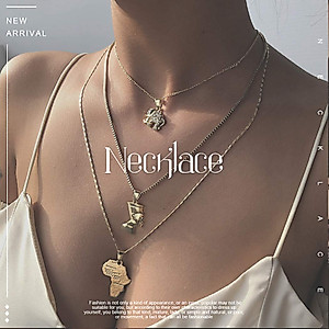 ACEDRE Africa Map Choker Necklace Crystal Elephant Layered Pendant Necklace Chains Gold Gothic Egyptian Queen Beach Adjustable Jewelry Dainty Accessory for Women