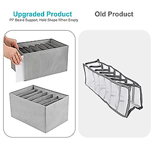 Coorganisers 3 Pack Jeans Wardrobe Clothes Organizer, Washable Clothes Organizer for Folded Clothes, Non-Woven Fabric Drawer Organizers for Clothing, 7 Grids Compartment Storage Box Clothing（Gray）