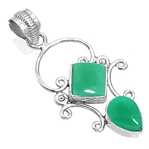 JEWELOPORIUM Real Green Onyx 925 Silver Pendant for Women Gemstone Victorian Silver Pendant Necklace Easter Gift Handmade Jewelry