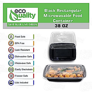 38 oz Reusable Food Storage 150 Pack Containers with Lids by EcoQuality – Rectangular BPA Free Freezer, Microwave & Dishwasher Safe – Airtight & Watertight Stackable, Lunch Meal Prep, To-Go, Bento Box