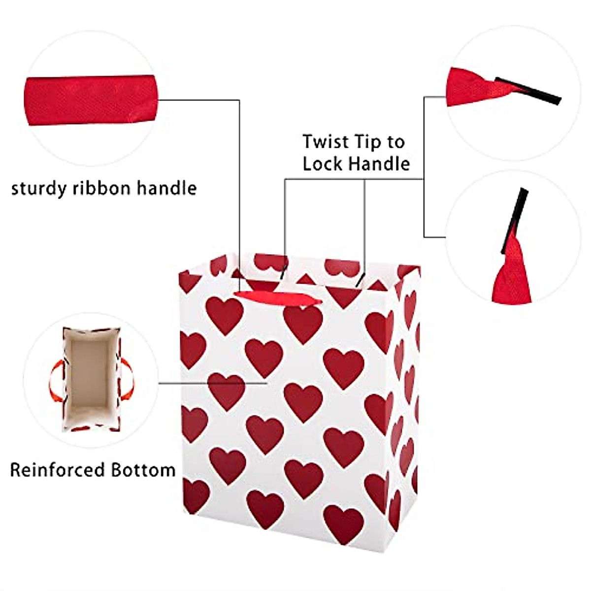 FaCraft Valentines Day Gift Bag 13" Large Valentines Gift Bags with Handles for Kids Heart Gift Bag for Girlfriend Boyfriend Anniversary Wedding Bridal Shower with Wrapping Tissue Paper for Men Him
