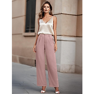 Feiersi Womens Casual Wide Leg Pants High Waisted Button Down Straight Long Trousers Palazzo Pants(Dusky Pink,X-Large)