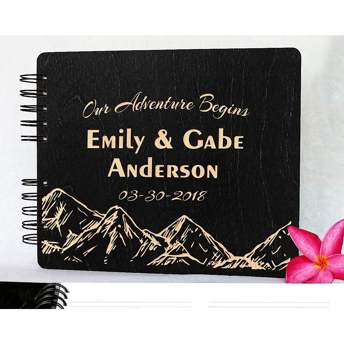 Wooden Guest Book Our Adventure Begins GuestBook Wedding Sign in Rustic Bride Groom Registry Album Customize Engraved (8.5"x7")