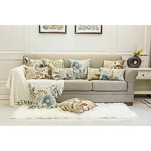 Mika Home Pack of 2 Throw Pillow Covers Decorative Pillow Cases for Sofa Couch Bed,Sunflower Pattern,22x22 Inches,Blue Cream