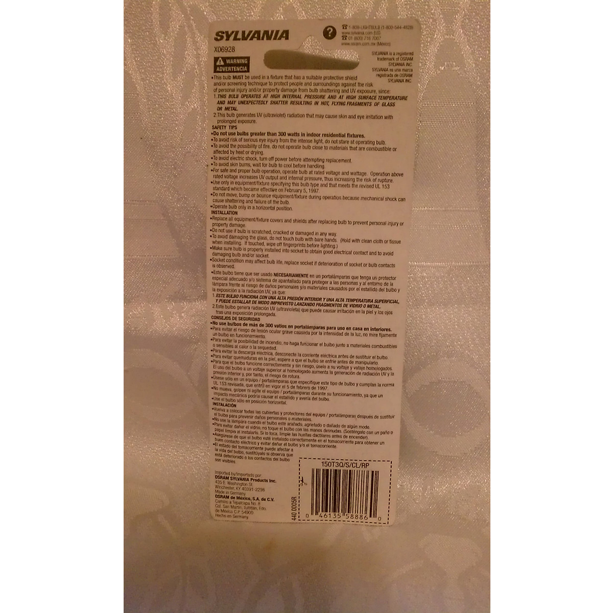 Sylvania 58886 150-Watt 120-Volt Tungsten Halogen Double-Ended Short Lamp with Clear Finish (150T3QSCLRP)