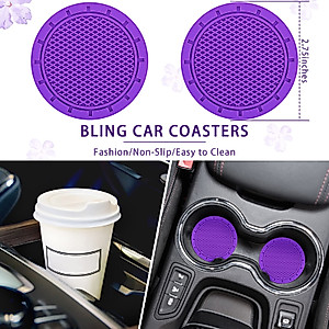 Frienda 10 Pcs Leather Steering Wheel Cover Set for Women 14.5-15 Inch Car Accessories with Seat Belt Shoulder Pad Seatbelt Cover Cup Holder Start Button Ring Sticker Air Vent Clip(Purple)