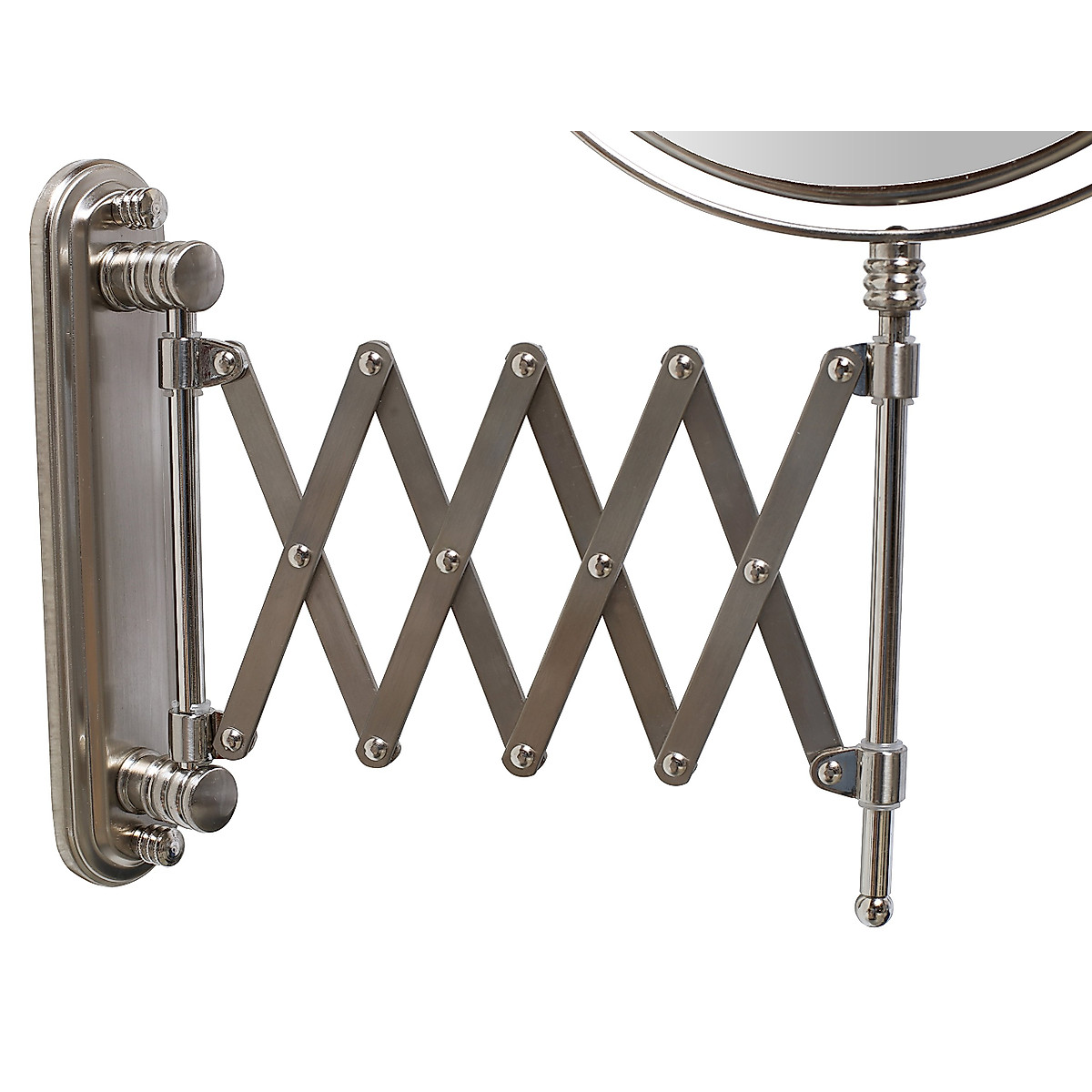 DecoBros 8-Inch Two-Sided Extension Wall Mount Mirror with 7X Magnification, 13.5-Inch Extension, Nickel