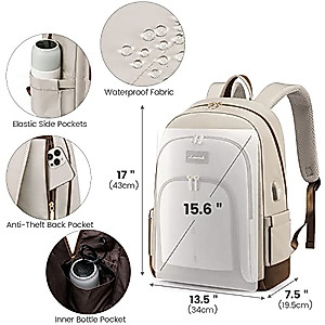 LOVEVOOK Travel Laptop Backpack Women,15.6 Inch Water Resistant Travel Backpack for Women,Work Computer Back Pack for College Business,Khaki