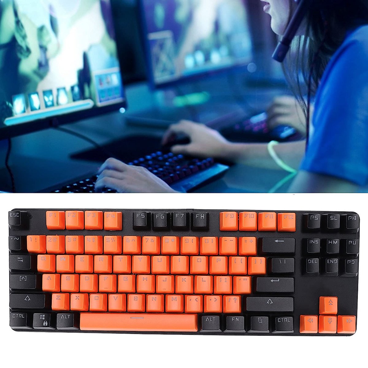 753 Wired Mechanical Keyboard, 87 Keys Blue Switch Two‑Tone Keycap Gaming Keyboard, Black & Orange Gaming Keyboard for PC Gamer Computer(75391b48gnask362)