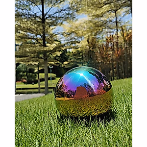 Pangmao Rainbow Gazing Globe Mirror Ball in Stainless Steel, Shiny Hollow Sphere Sparkling Housewarming Outdoor Ornament (8 Inch)