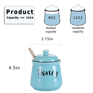 HAOTOP Farmhouse Porcelain Honey Jar with Dipper and Lid Set 12oz,Easy to Clean (Turquoise)