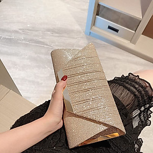 VINMEN Evening Bags Purses For Wedding Glitter Clutch for Women Dressy Clutches with Shoulder Chain (Gold)