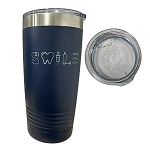 Silva lining designing Dental hygenist tumbler water bottle 20oz Smile Floss Toothpaste Toothbrush Syringes Gift for dentist Office gift (20oz Navy blue-A23)