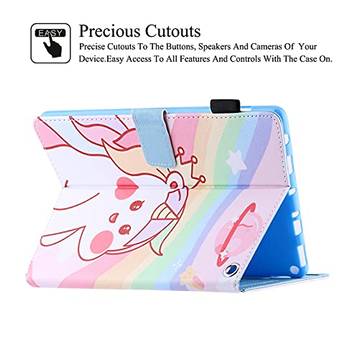 REASUN Case for New Kindle Fire 7 Tablet,PU Leather Card Slots Folio Cover with Auto Sleep/Wake Viewing Stand Case for All-New Kindle Fire 7 Tablet (12th Generation, 2022 Release), Crown Unicorn