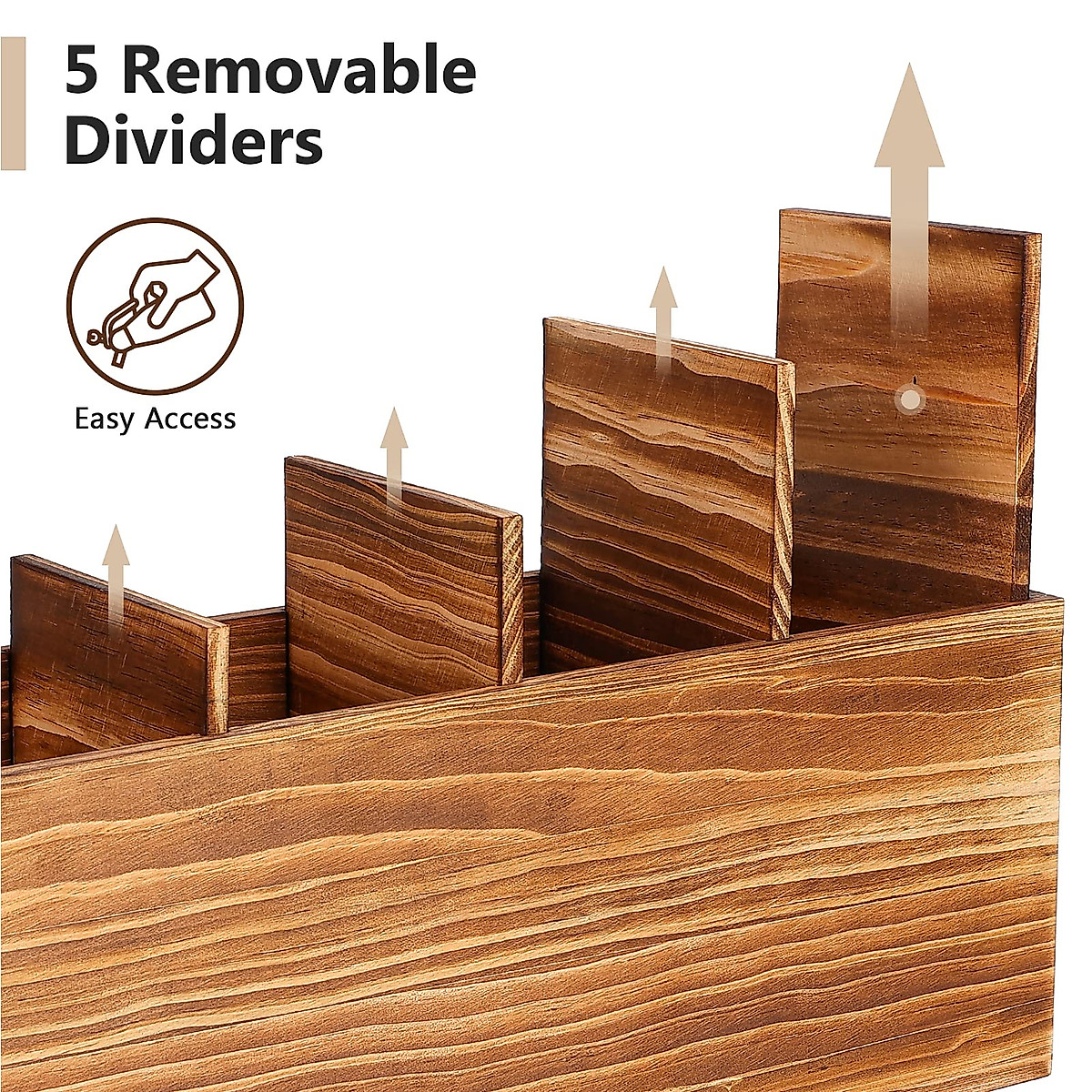 Yumkfoi Extra Large Utensil Holder, 4 Sections Wooden Utensil Organizer, Farmhouse Kitchen Utensil Organizer for Countertop, Rustic Utensil Caddy Crock Counter Organizer and Cooking Tools Storage