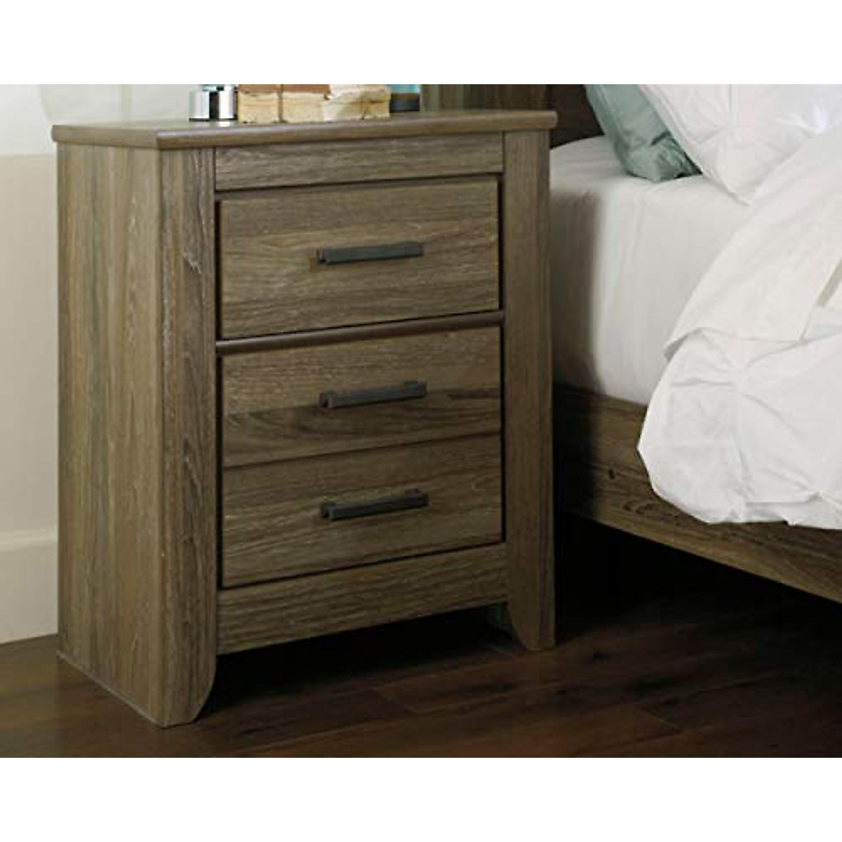Signature Design by Ashley Zelen Rustic Contemporary 2 Drawer Nightstand, Warm Gray