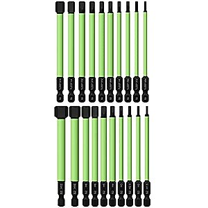 TLEEP 20 x 1/4" 100MM Long Allen Wrench Drill Bits, SAE & Metric, Hex Head Allen Bit Set S2 Steel Magnetic Tips Hex Screwdriver Set for Ikea Type Furniture, 5/64" to 5/16" & 1.5mm to 12mm Hex Bit Set