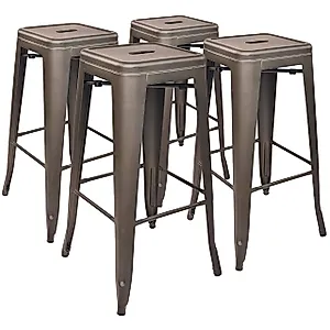 Elevon 30 Inches Metal Bar Stools High Backless Stools Indoor Outdoor Stackable Kitchen Stools, Gun, Set of 4