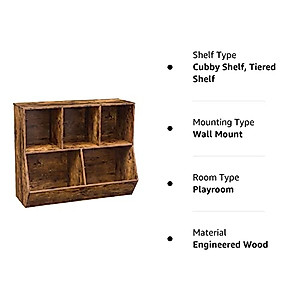 HOOBRO Kids Bookshelf, Bookcase Footboard, Toy Storage Cubby, Children's Toy Shelf, Toy Storage Cabinet, Suitable for Children's Room, Playroom, Hallway, Kindergarten, School, Rustic Brown BF32CW01