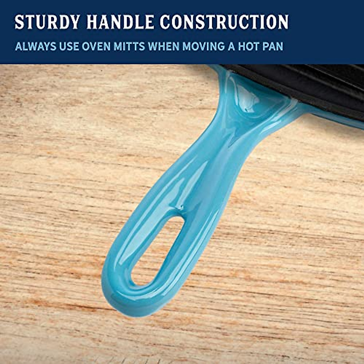 Country Living Enameled Cast Iron Square Griddle Grill Pan with Ridges, Helper Handle and Pouring Spouts for Easy Draining, Indoor Grilling Skillet, 11-Inch, Blue