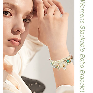 FINZOR 8 Sets Bohemian Stackable Bead Bracelets for Women Bohemian Bracelets Stretch Multi Layered beads Bracelet Set Boho Multicolor Jewelry