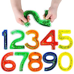 Playlearn Sensory Gel Filled Numbers – Moveable NumberToy - Textured Tactile Squishy Toy Number Set - Ideal for Sensory Learning