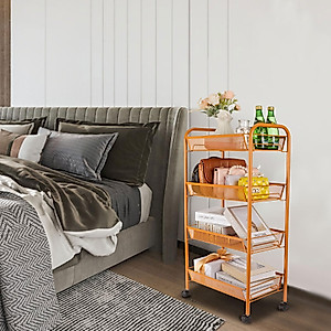 4-Tier Metal Rolling Utility Cart, Mobile Utility Cart with Lockable Caster Wheels, Multi-Functional Storage Trolley, Easy to Assemble, for Bathroom, Kitchen, Office, Workshop(Yellow)