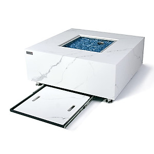 Bianco Marble Fire Pit 39.4" x 39.4" Outdoor Patio Firepit Includes Fire Glass Modern Fire Pits & Outdoor Fireplaces for Garden, Deck, Indoor & Outdoor Heating